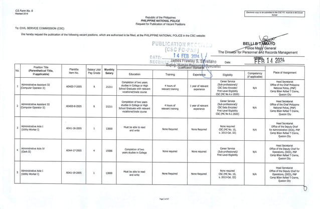 PNP Non-Uniformed Personnel (NUP) Vacant Position | PDF