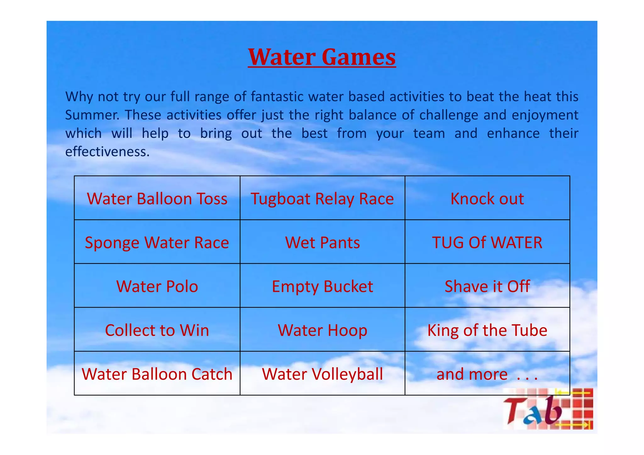 Team Building/Fun Learning Activities, Family Day Activities, Theme ...