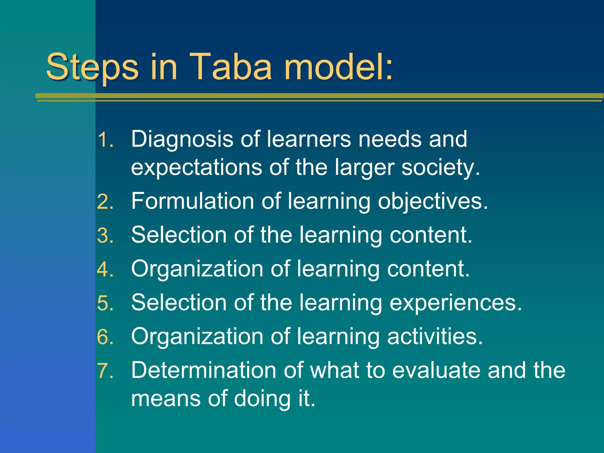 Taba model of curriculum development | PPTX | Educational Assessment ...