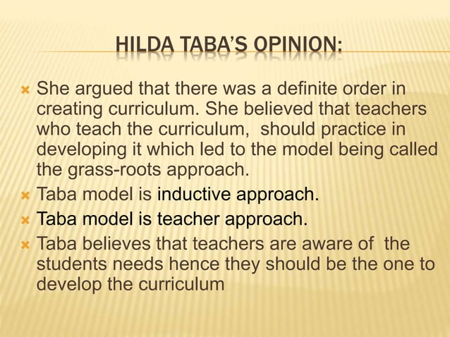 Taba model of curriculum development | PPTX | Primary Education | Education