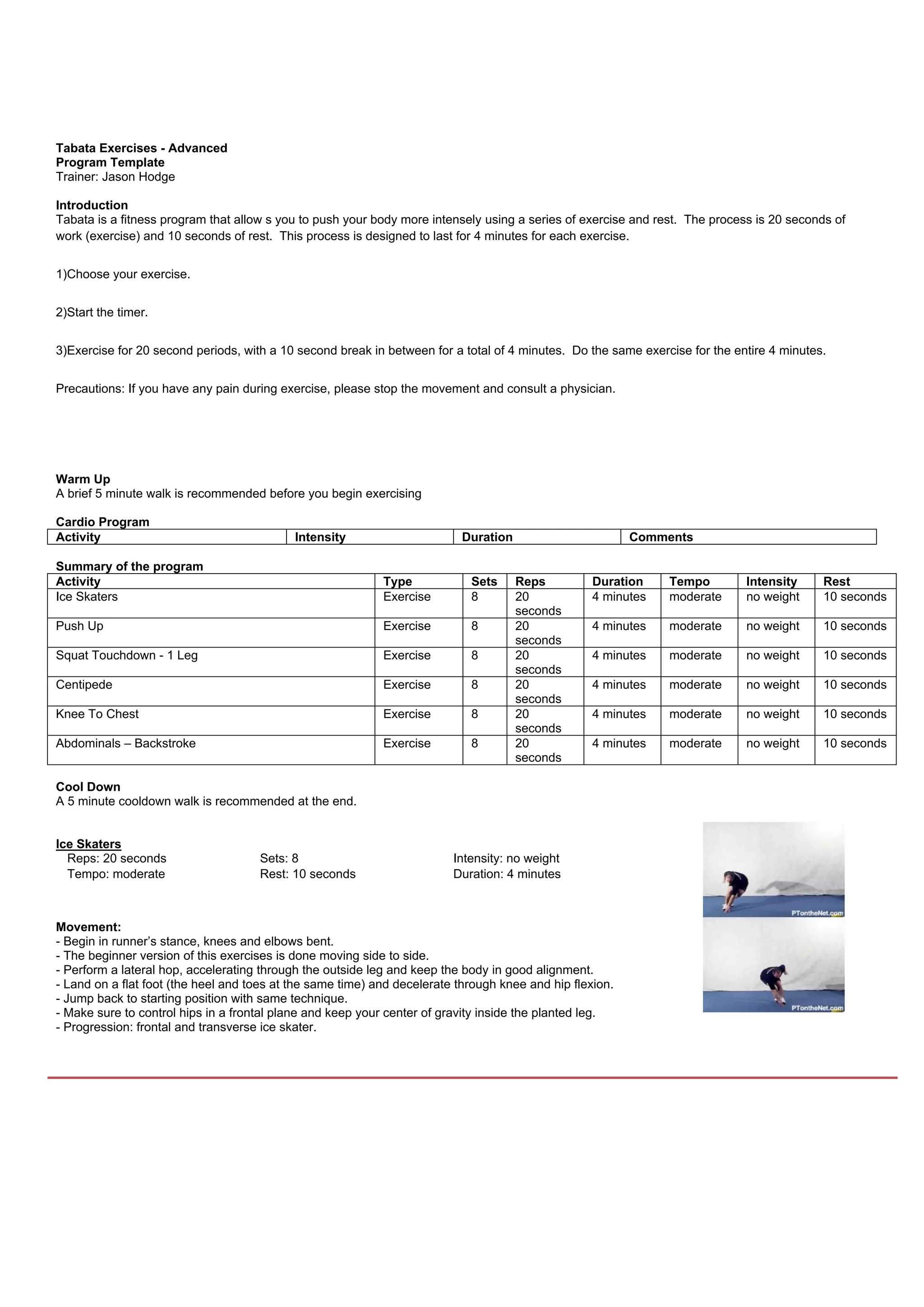 Tabata exercises - Advanced | PDF