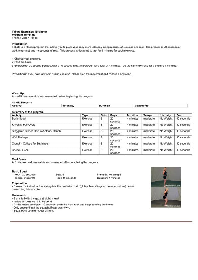 Tabata exercises - Beginner | PDF | Physical Therapy | Wellness
