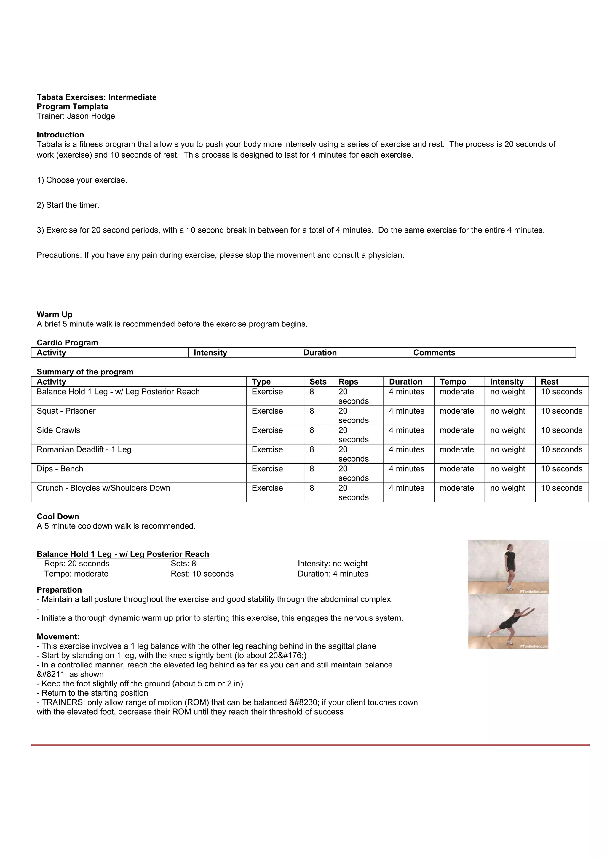 Tabata exercises - Intermediate | PDF