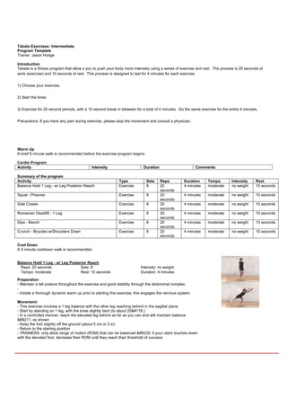 Tabata exercises - Intermediate | PDF