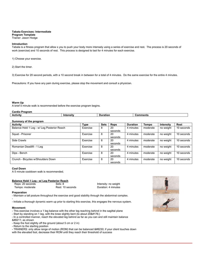 Tabata exercises - Intermediate | PDF