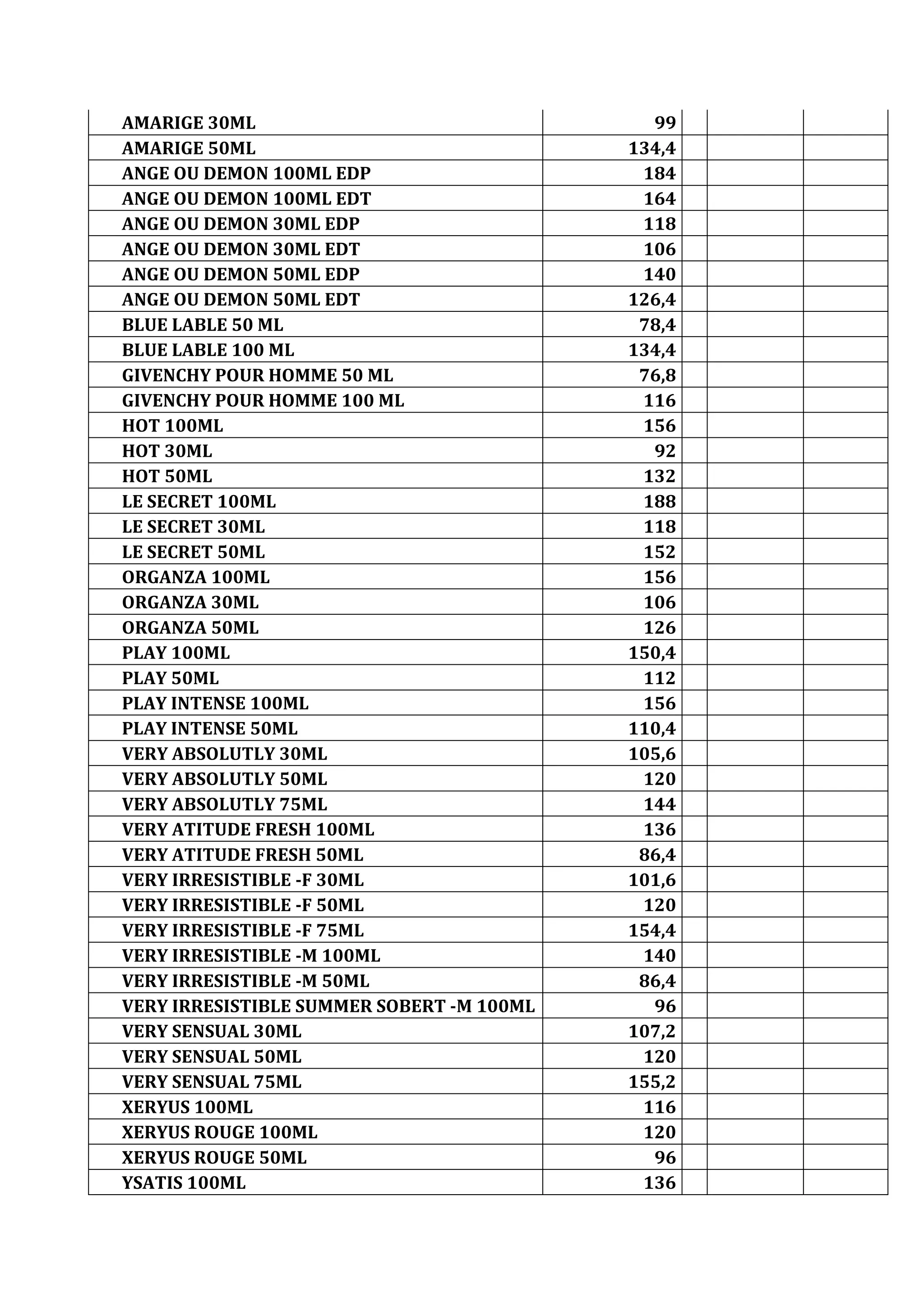 TABELA - PERFUMARIA VENUS | DOCX