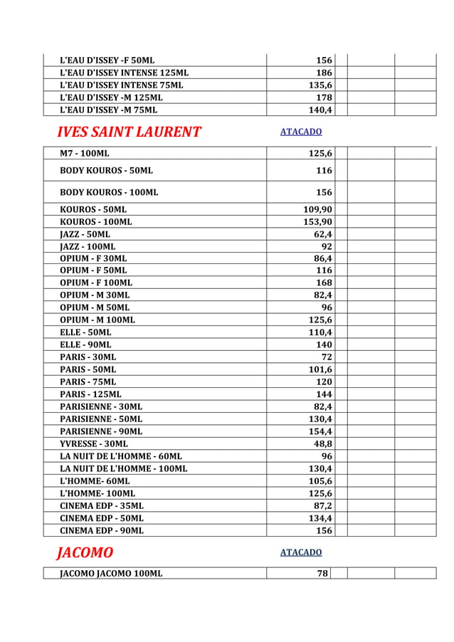 TABELA - PERFUMARIA VENUS | DOCX