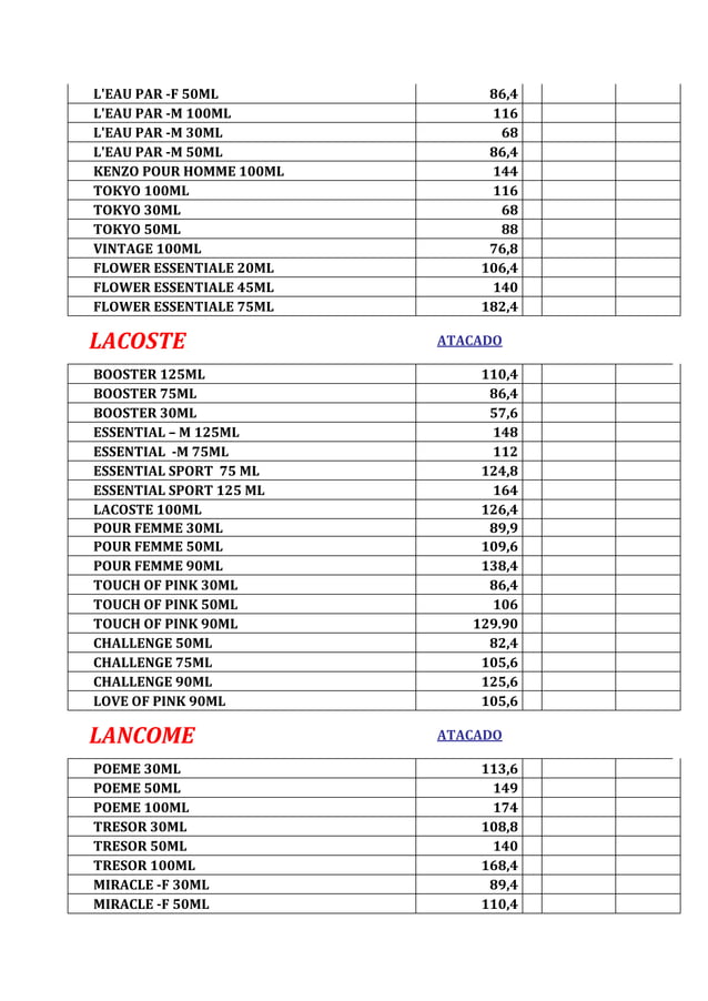 TABELA - PERFUMARIA VENUS | DOCX