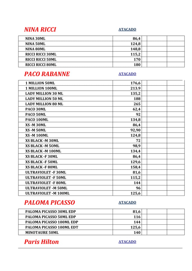 TABELA - PERFUMARIA VENUS | PDF