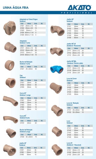 Tabelao de produtos akato conexões | PDF