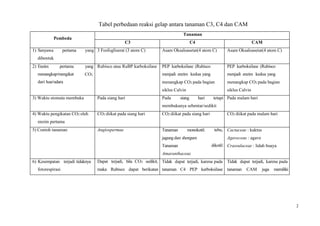 Tabel c3, c4 dan cam pada reaksi gelap (Fotosintesis) | PDF