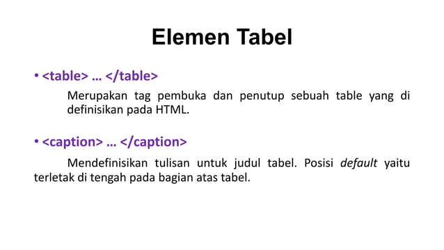 Tabel dalam html | PPT