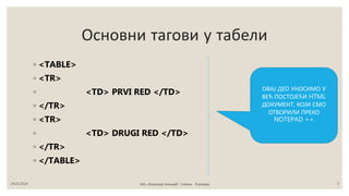 Tabele i tabele sa linijom | PPT