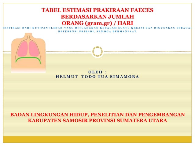 Tabel estimasi prakiraan faeces berdasarkan jumlah orang (gram,gr) per ...