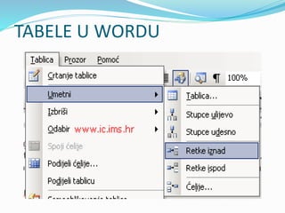 Tabele u ‘’wordu’’ | PPTX