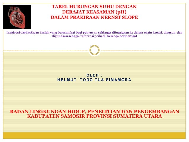 Tabel hubungan suhu dengan derajat keasaman (p h) dalam prakiraan nernst slope | PPTX