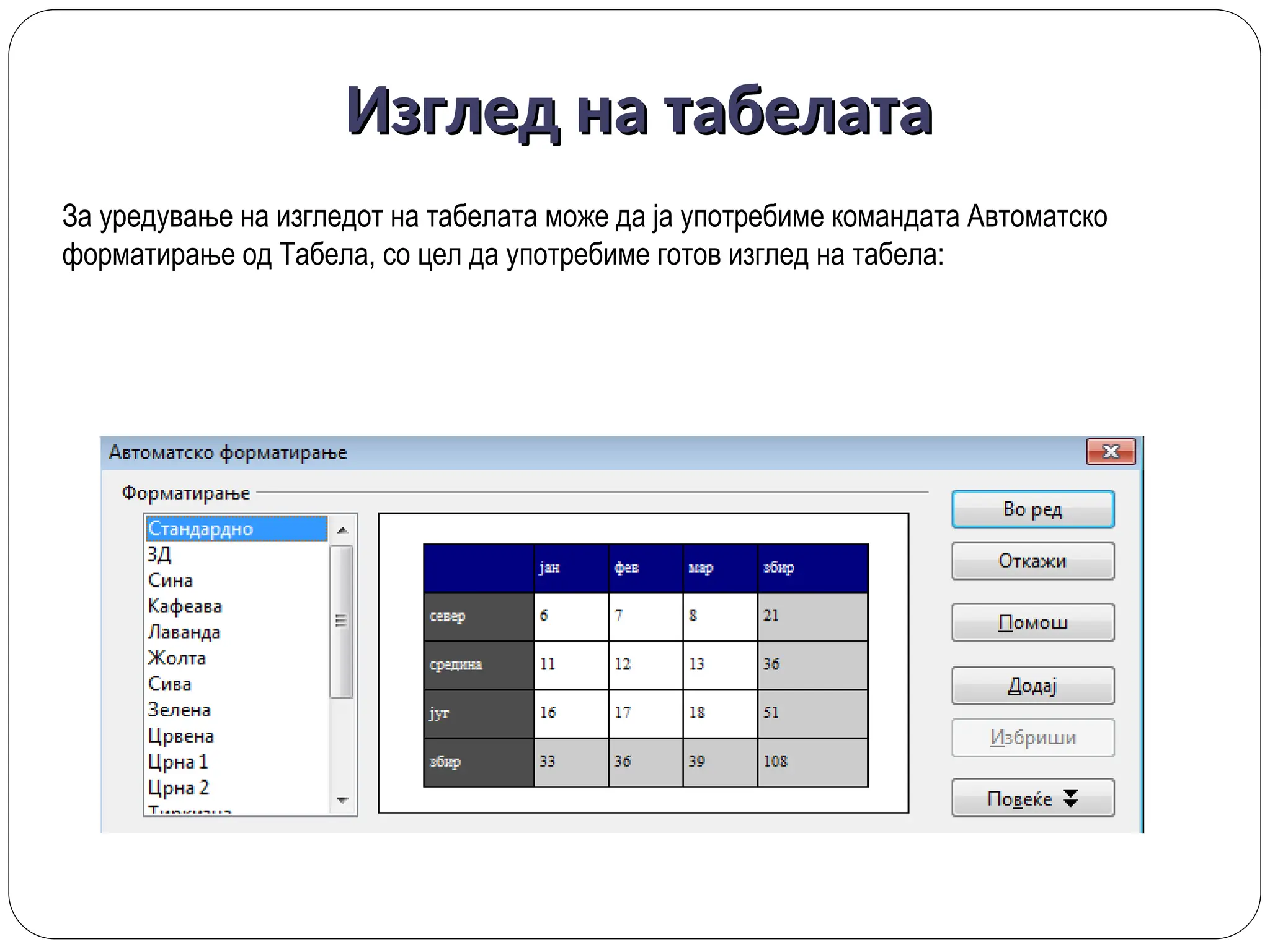 Vmetnuvanje i formatiranje na tabeli vo Word | PPT
