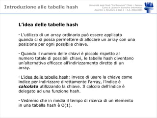 Introduzione alle tabelle hash | PPT