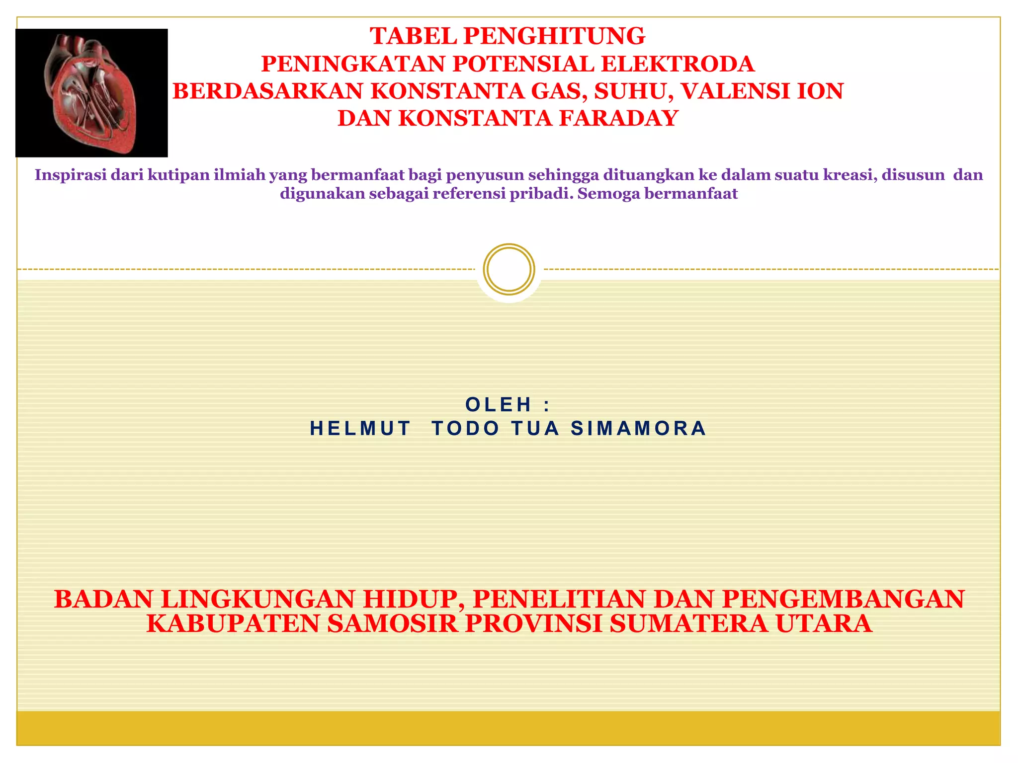 Tabel penghitung peningkatan potensial elektroda berdasarkan konstanta ...