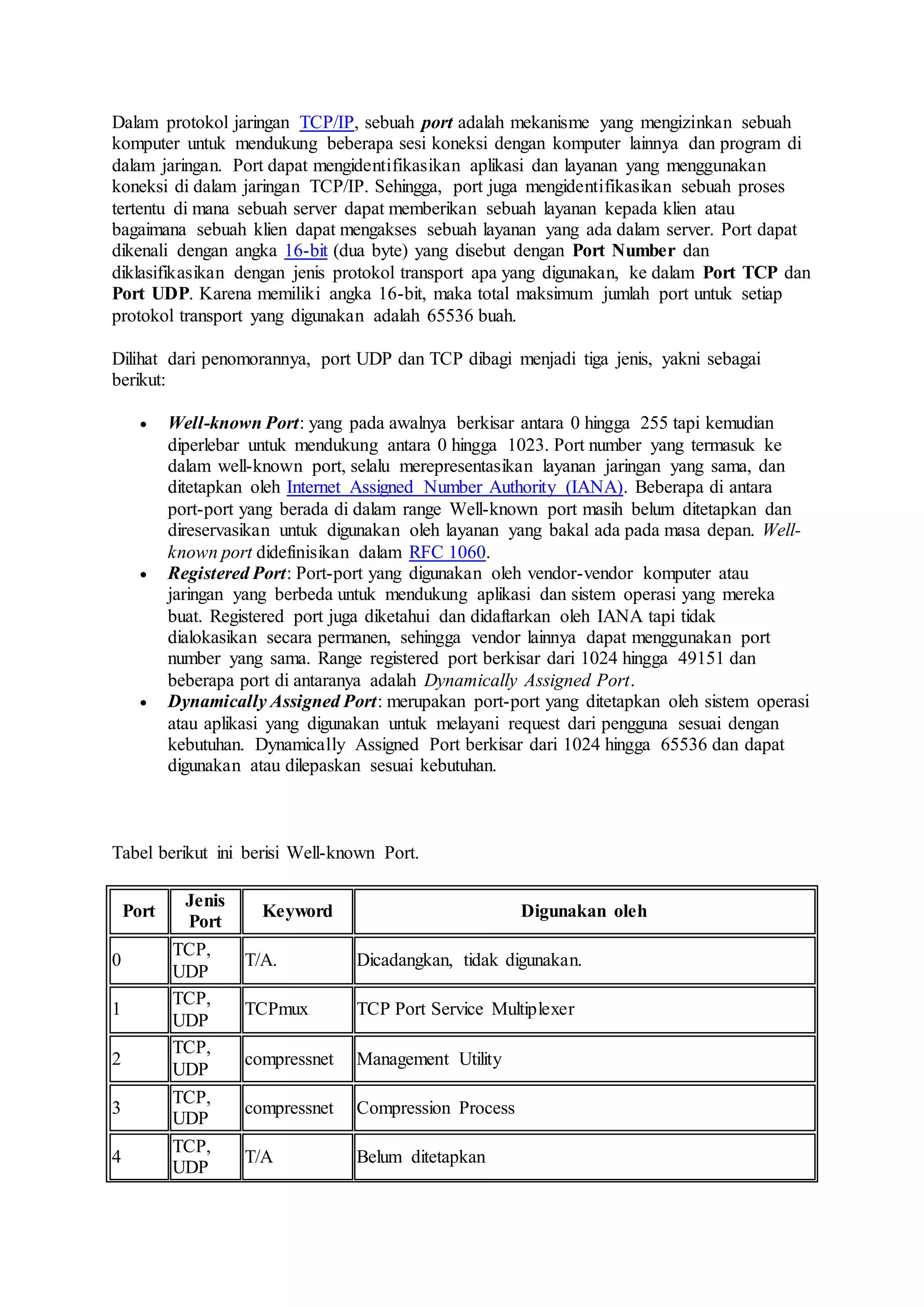 Tabel port protokol jaringan tcp | DOCX
