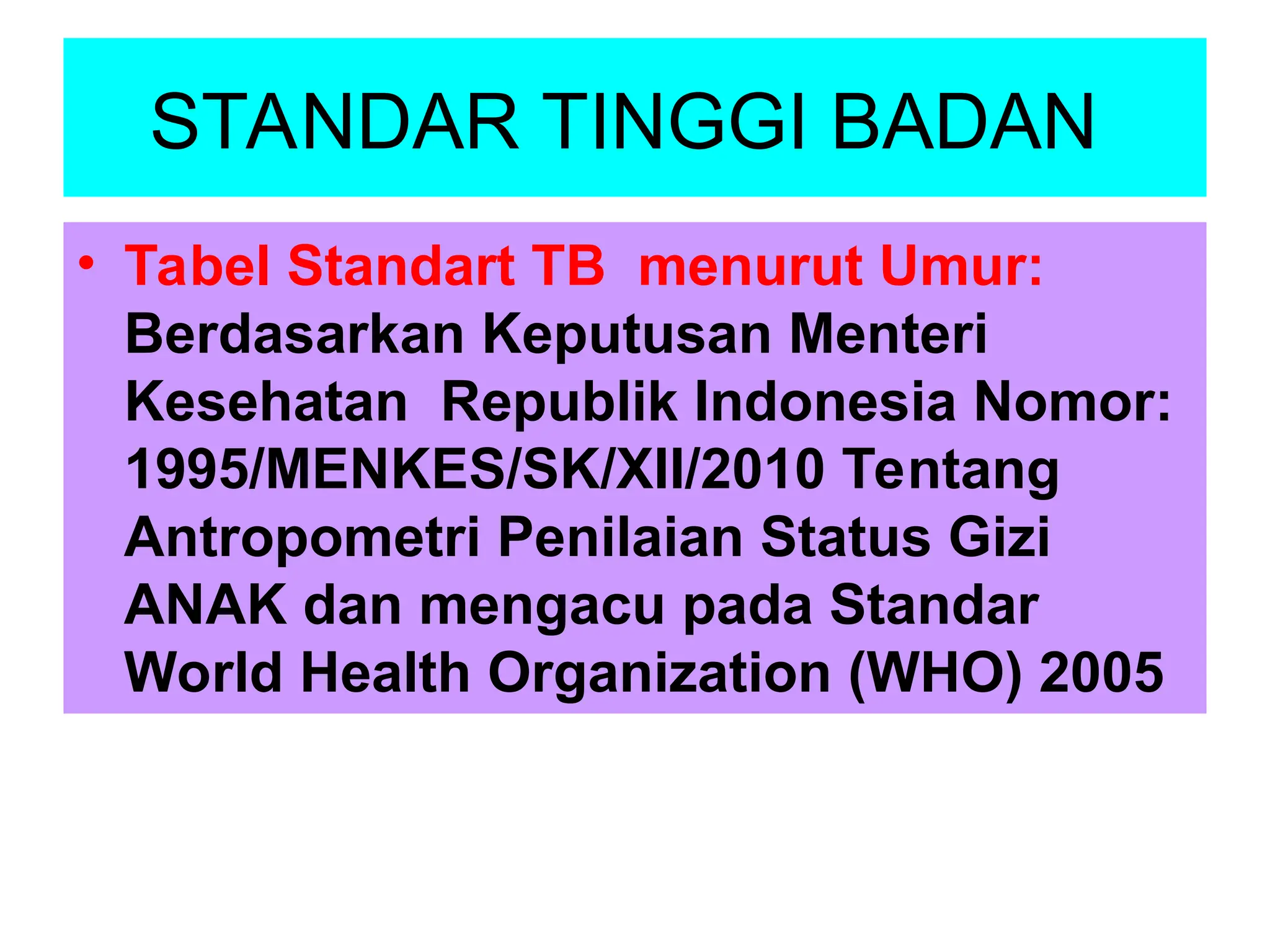 Tabel Standar tinggi Badan PADA ANAK WHO | PPT