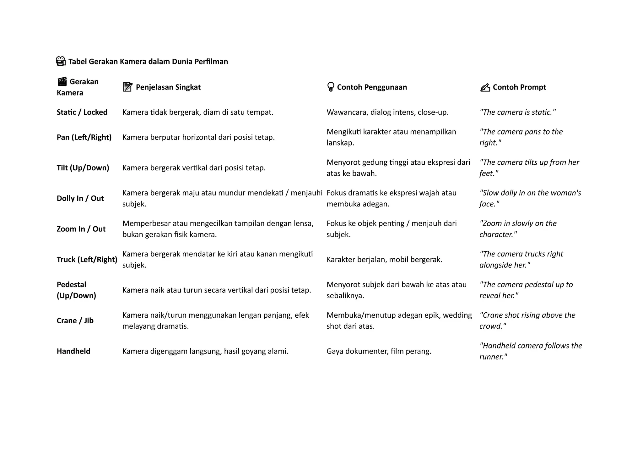Tabel Struktur Prompt Veo 2 image ai for your image | PDF