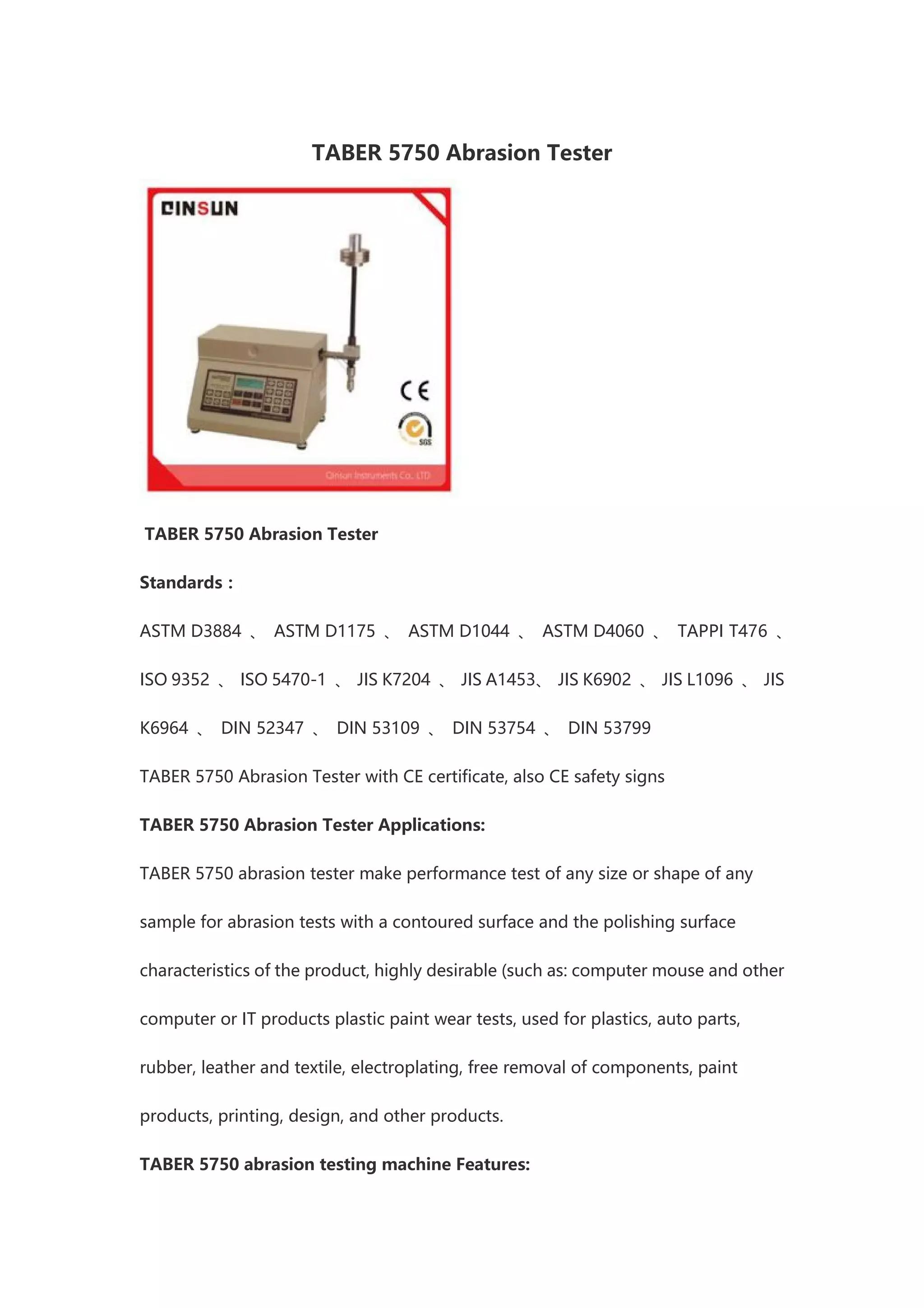 Taber 5750 abrasion tester | PDF