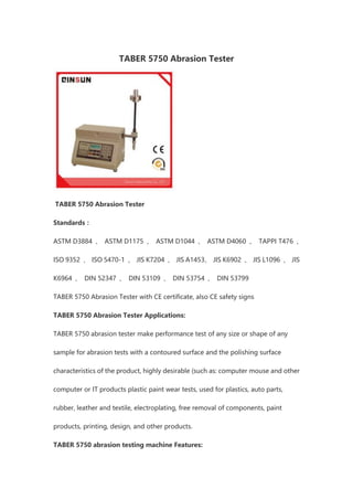 Taber 5750 abrasion tester | PDF