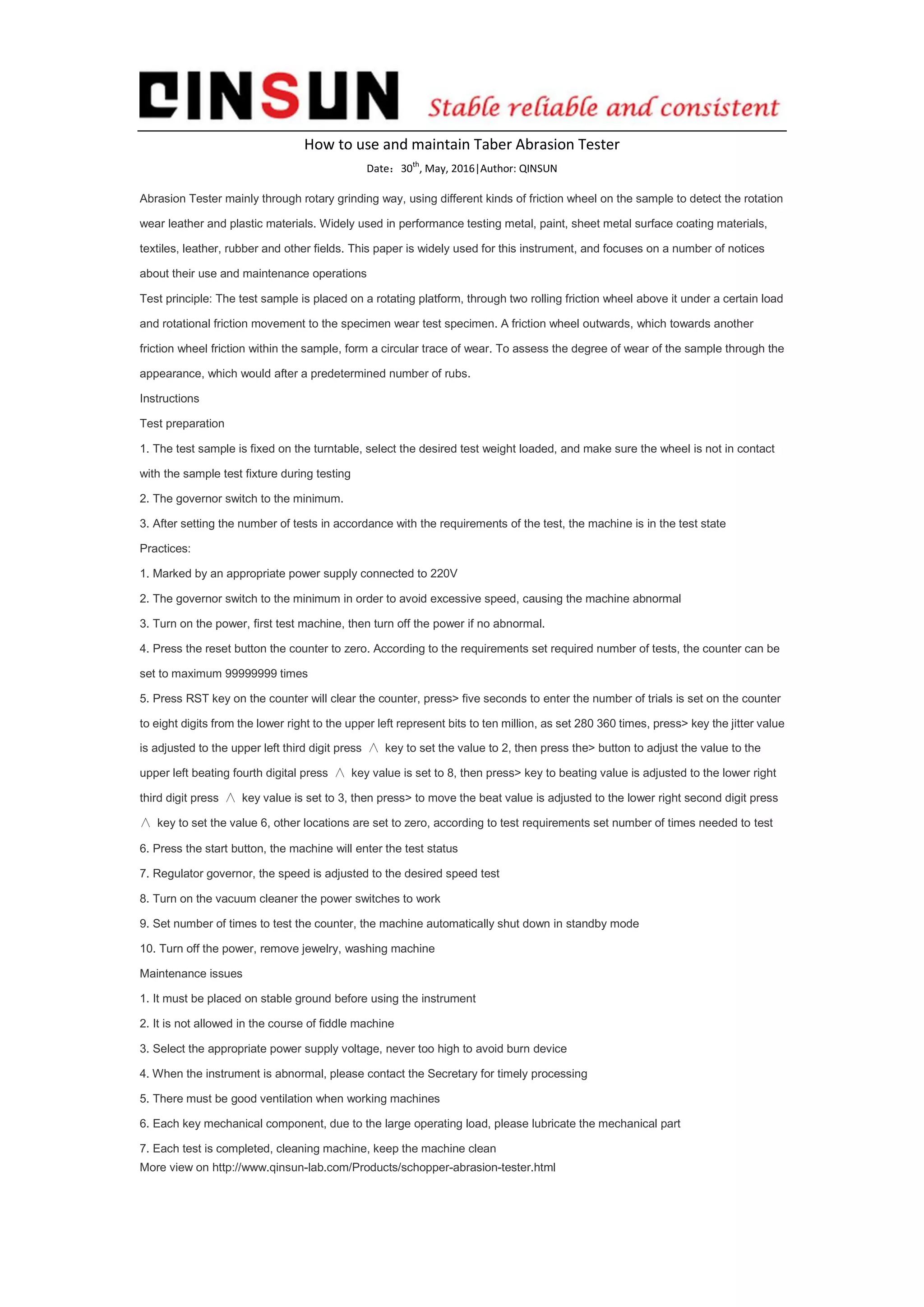 Taber abrasion tester | PDF