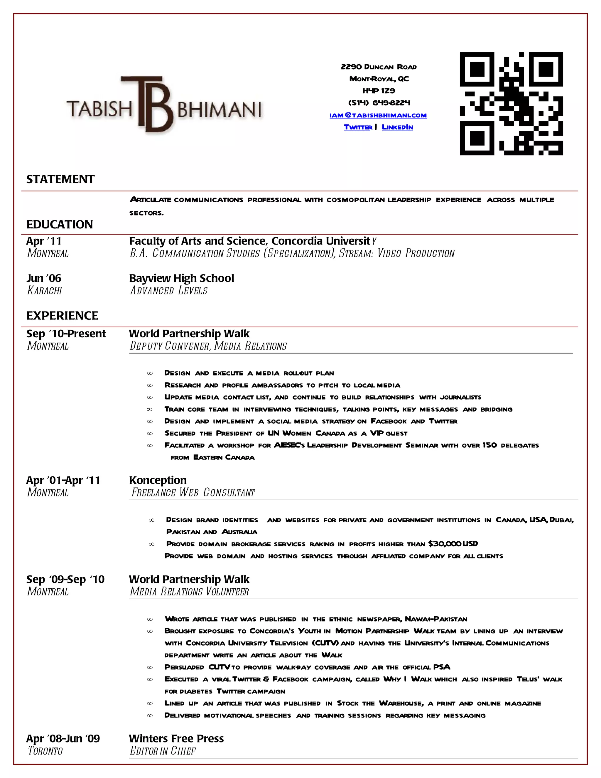 Tabish Bhimani's Resume | DOC