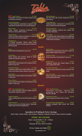 Tabla menu | PDF | Bars & Restaurants | Attractions