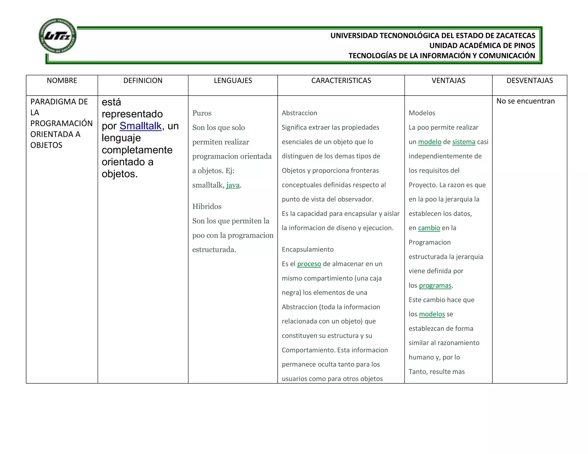 Tabla comparativa de paradigmas de programacion | PDF