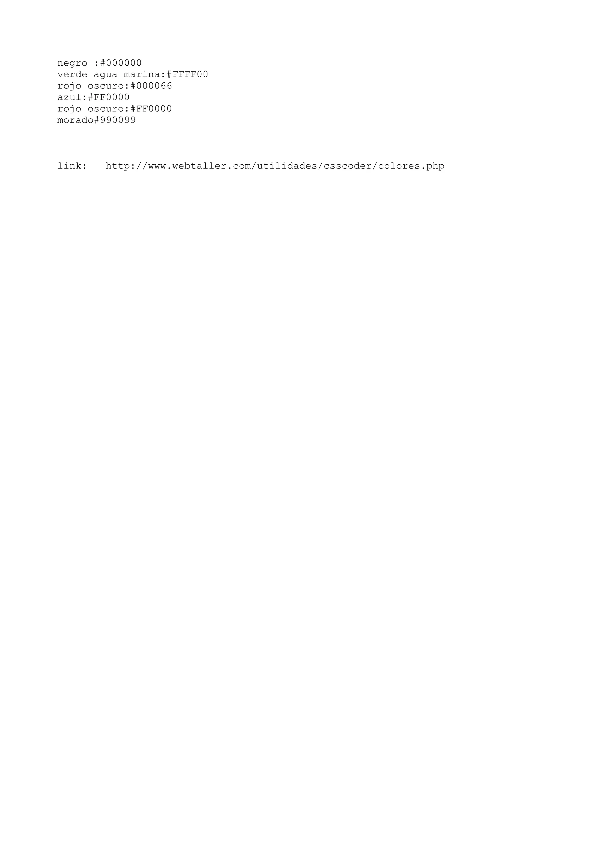 Tabla de colores hexa | TXT