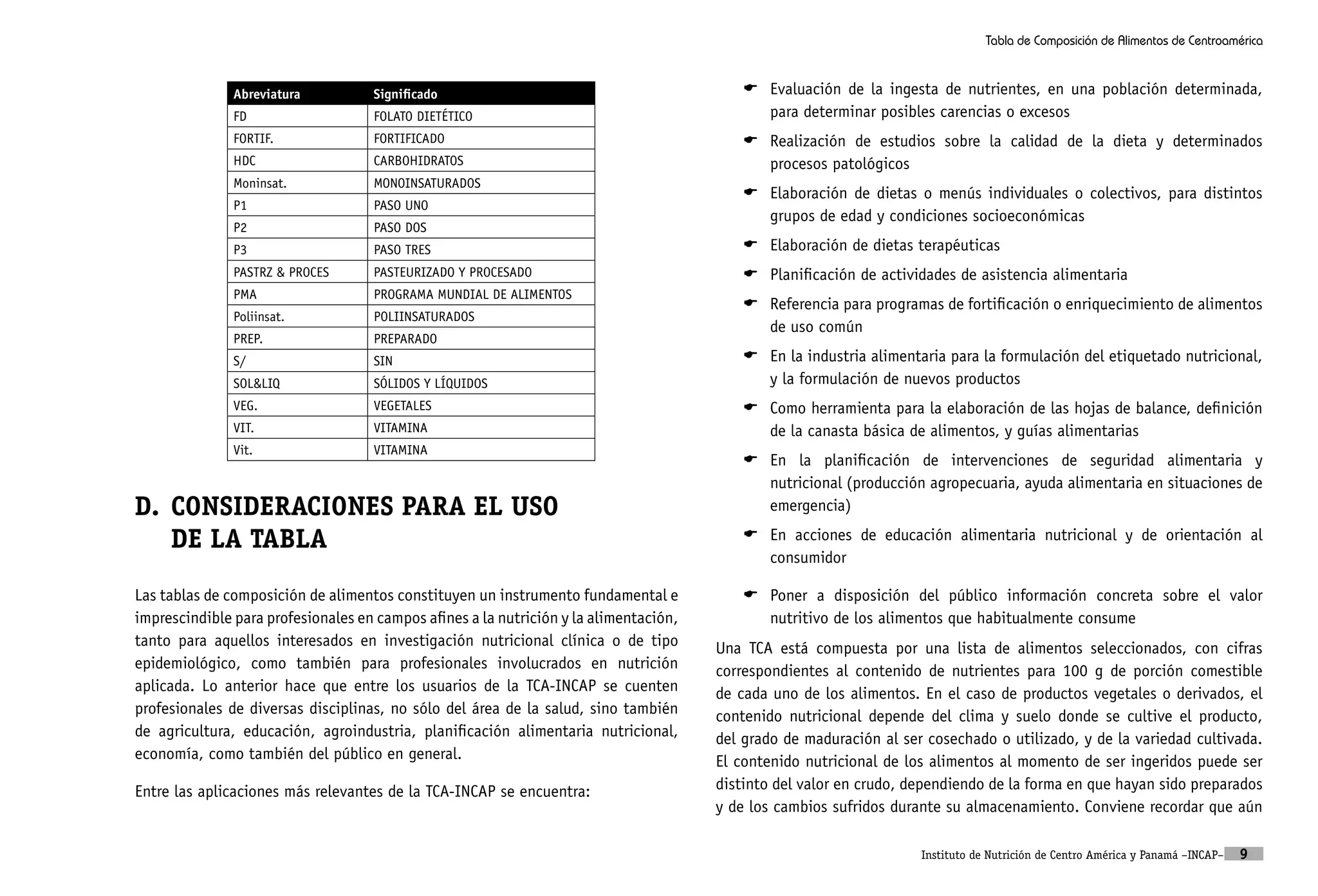 Tabla de composicion de alimentos para centroamerica del incap | PDF