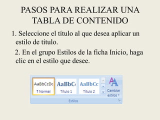 Tabla de contenido | PPTX | Computing | Technology & Computing
