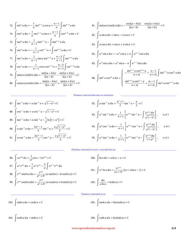 Tabla de integrales | PDF
