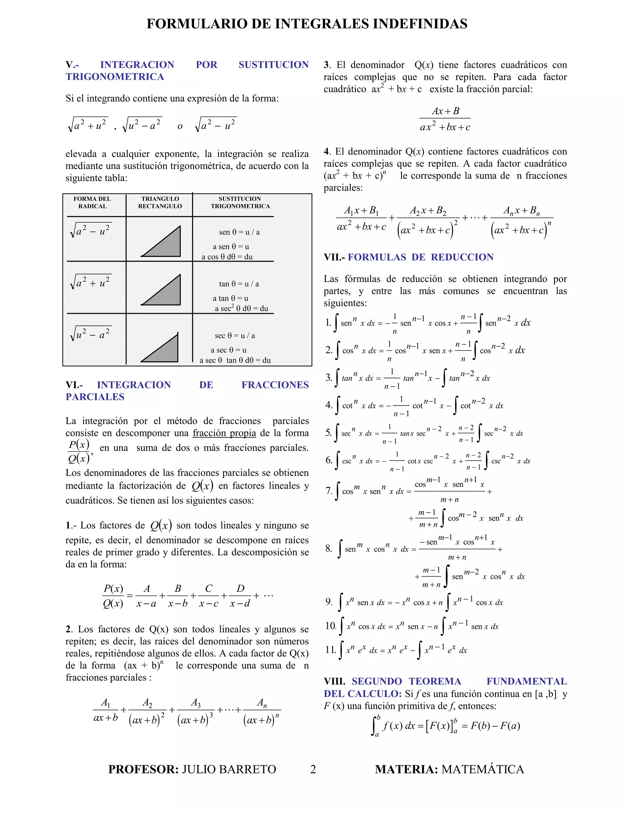 Tabla de integrales indefinidas uney | PDF