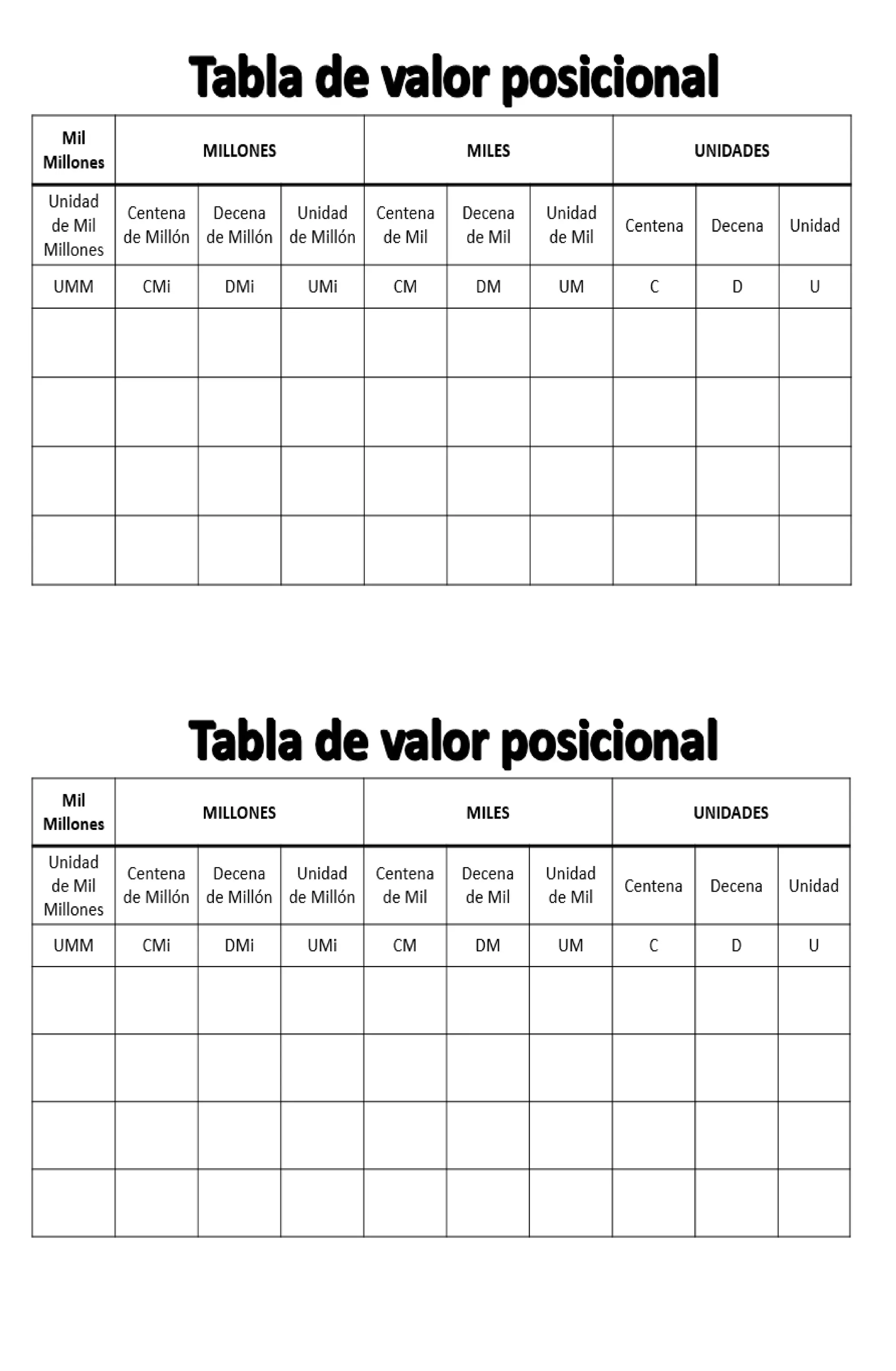 Hoja De Trabajo De Valor Posicional Decimales