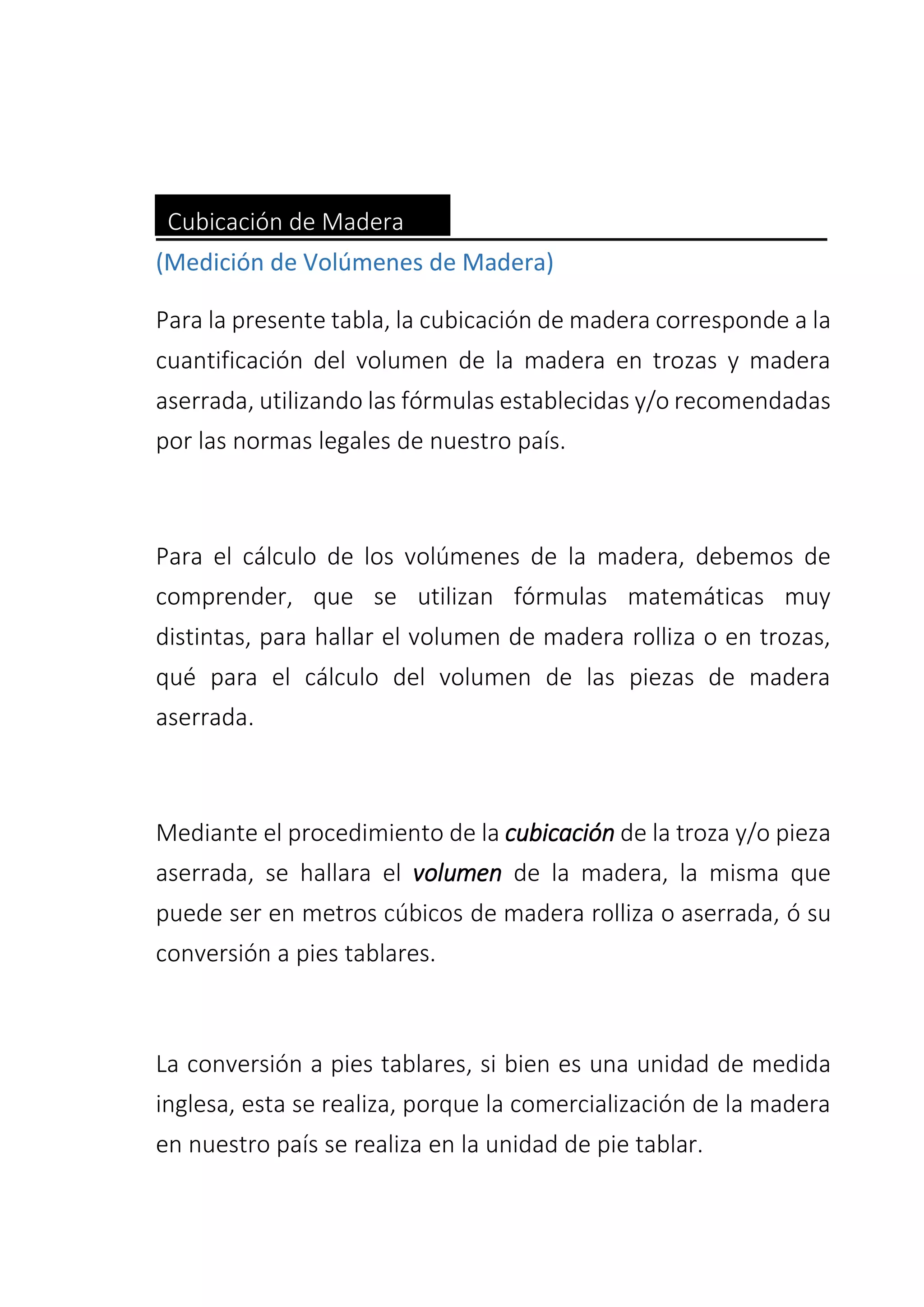 forestal, Tabla para cubicar madera, maderas, cubicación | PDF