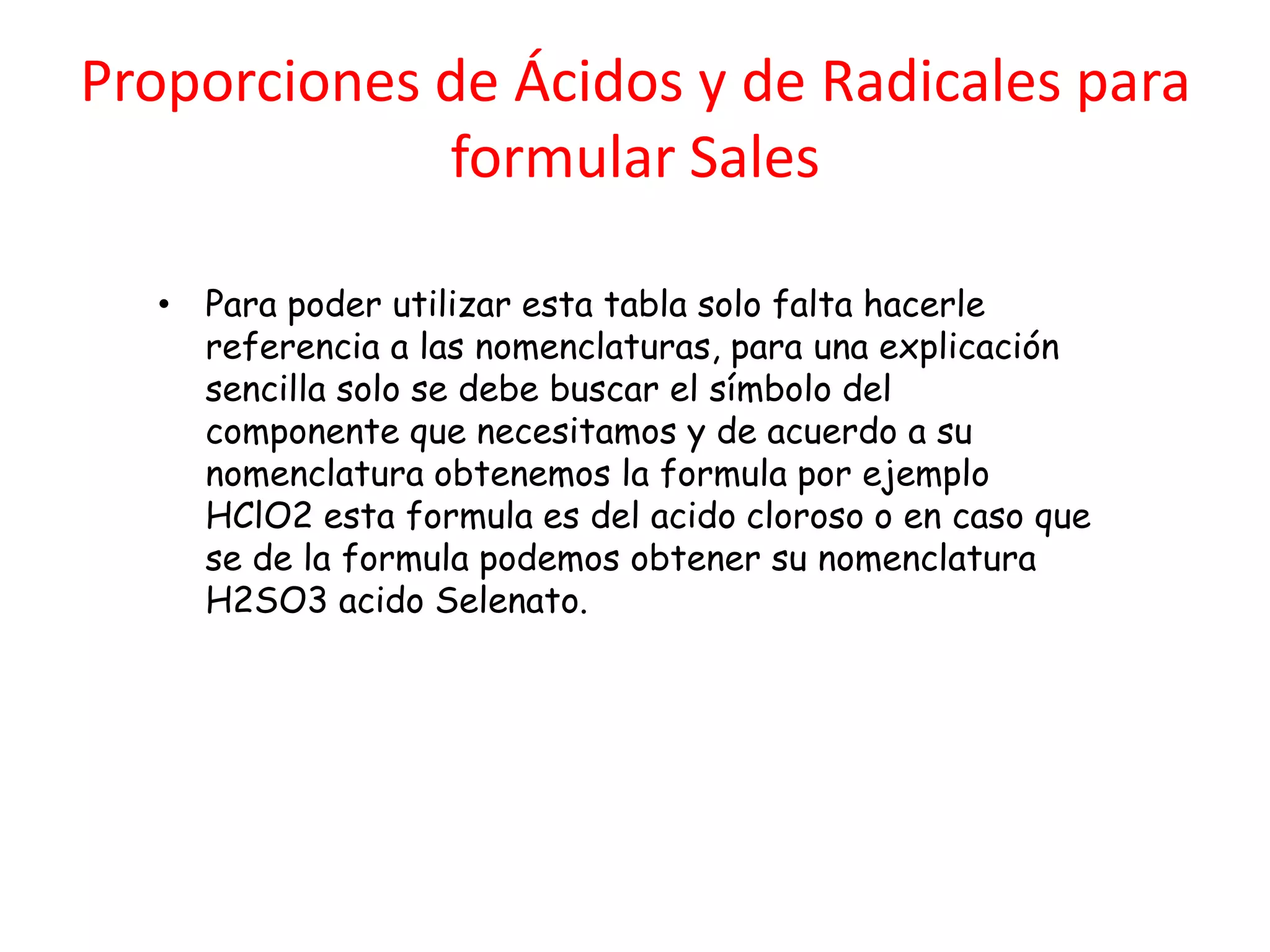 Tabla para formular acidos | PPTX | Chemistry | Science