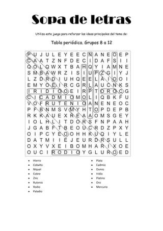 Ejercicio: Tabla periódica. grupos 8 a 12 | DOCX