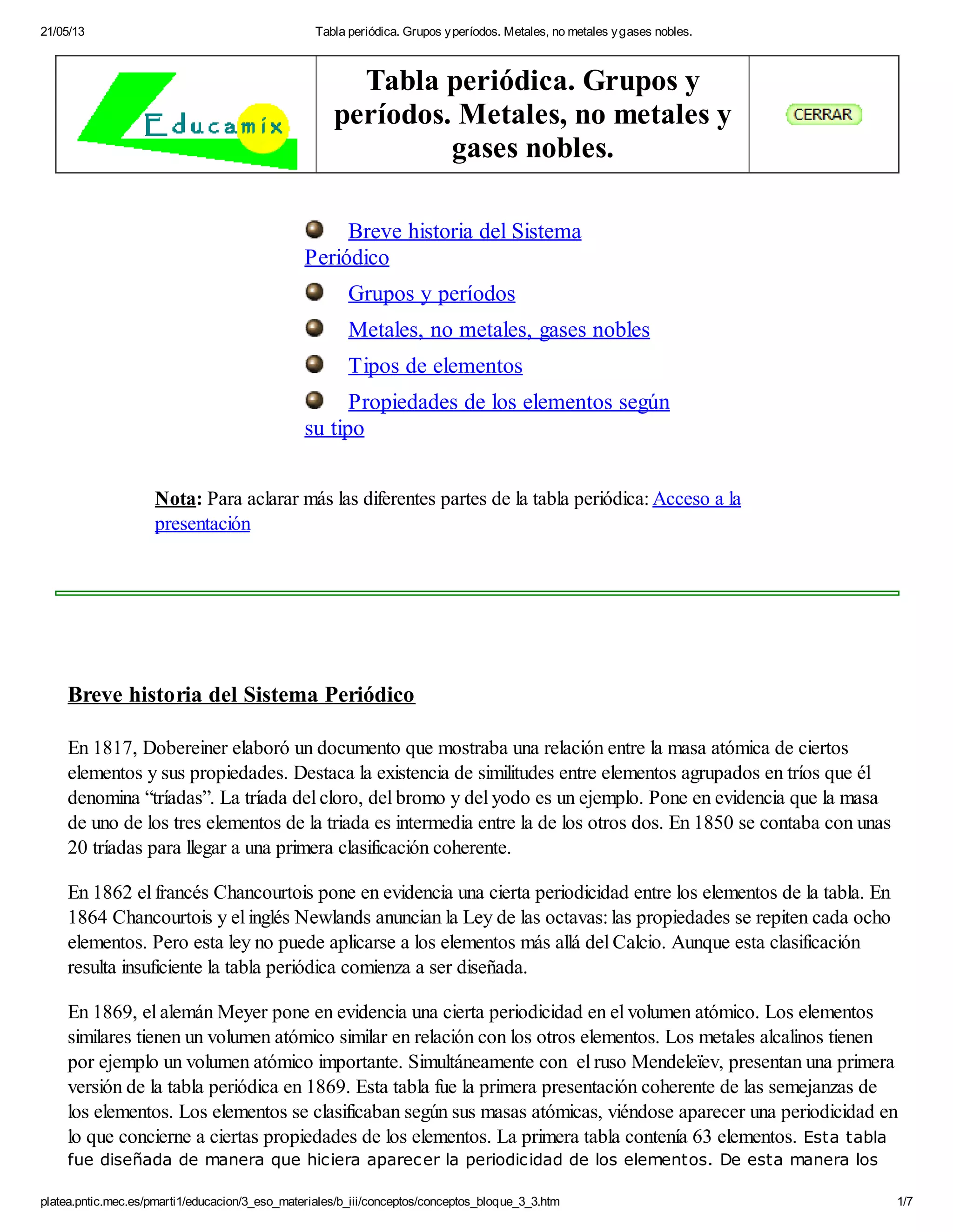 Tabla periódica. grupos y períodos. metales, no metales y gases nobles ...