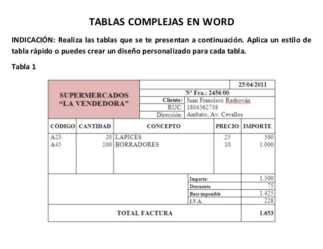 Tablas complejas en word