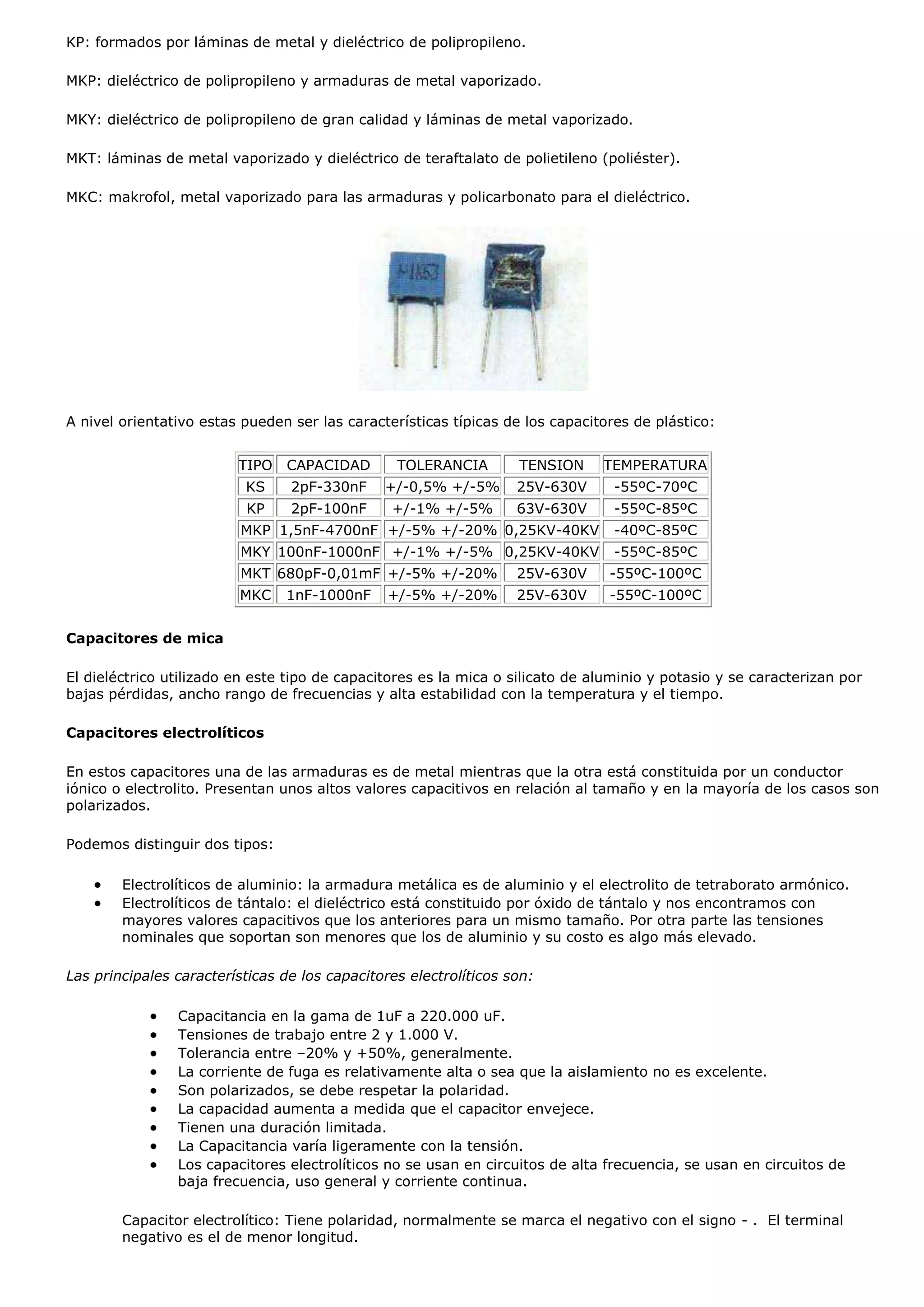 Tablas de capacitores | DOCX