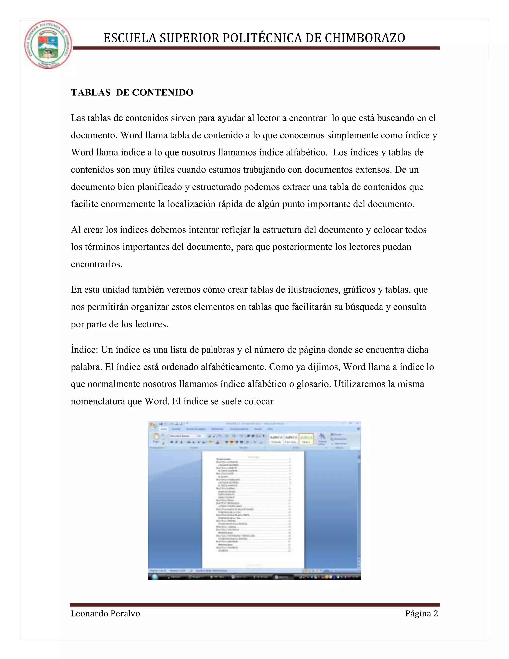 Tablas de contenido, vista esquema, indice de tablas e ilustraciones | DOCX | Desktop Publishing ...
