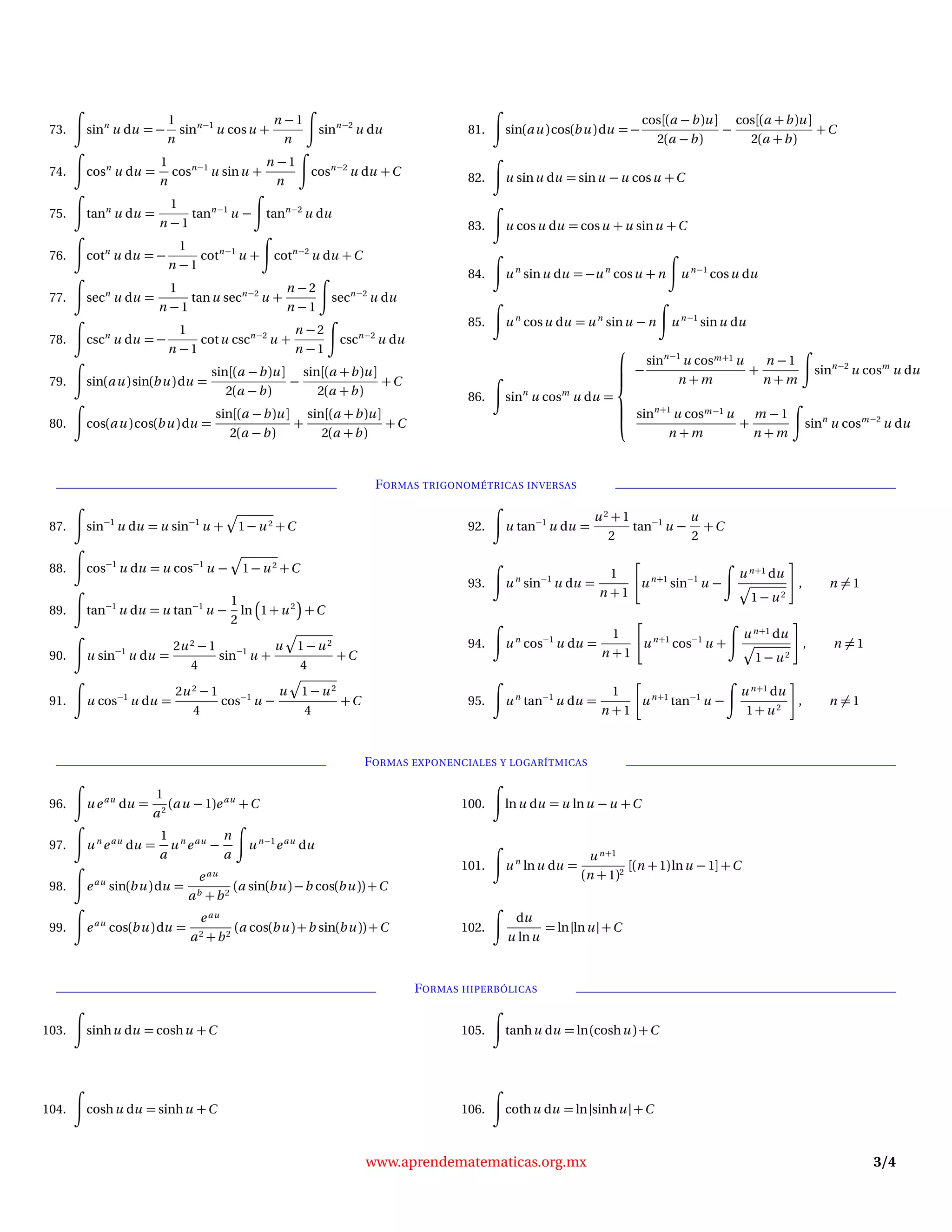 Tablas de integrales | PDF