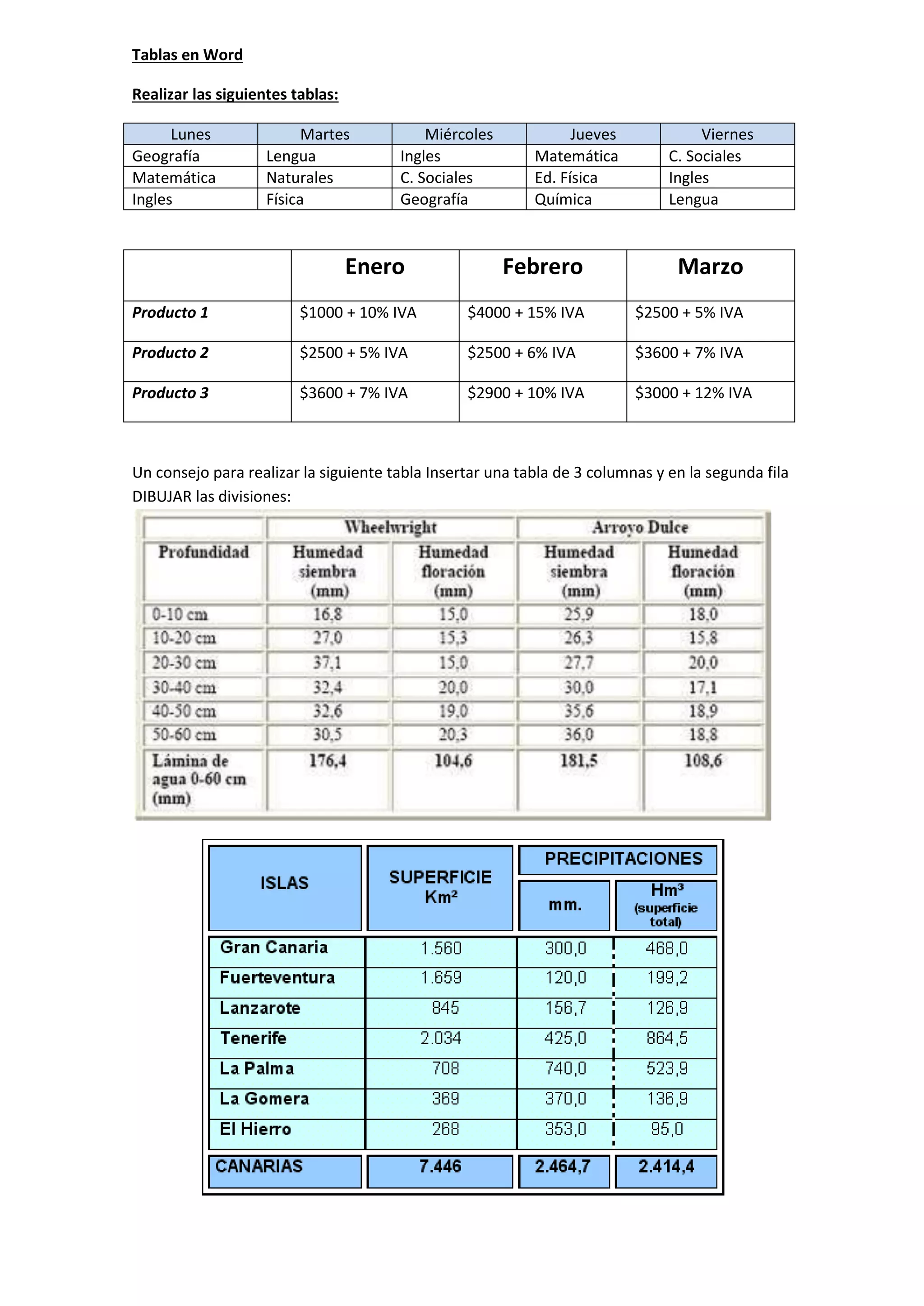 Practica Tablas en word | DOCX