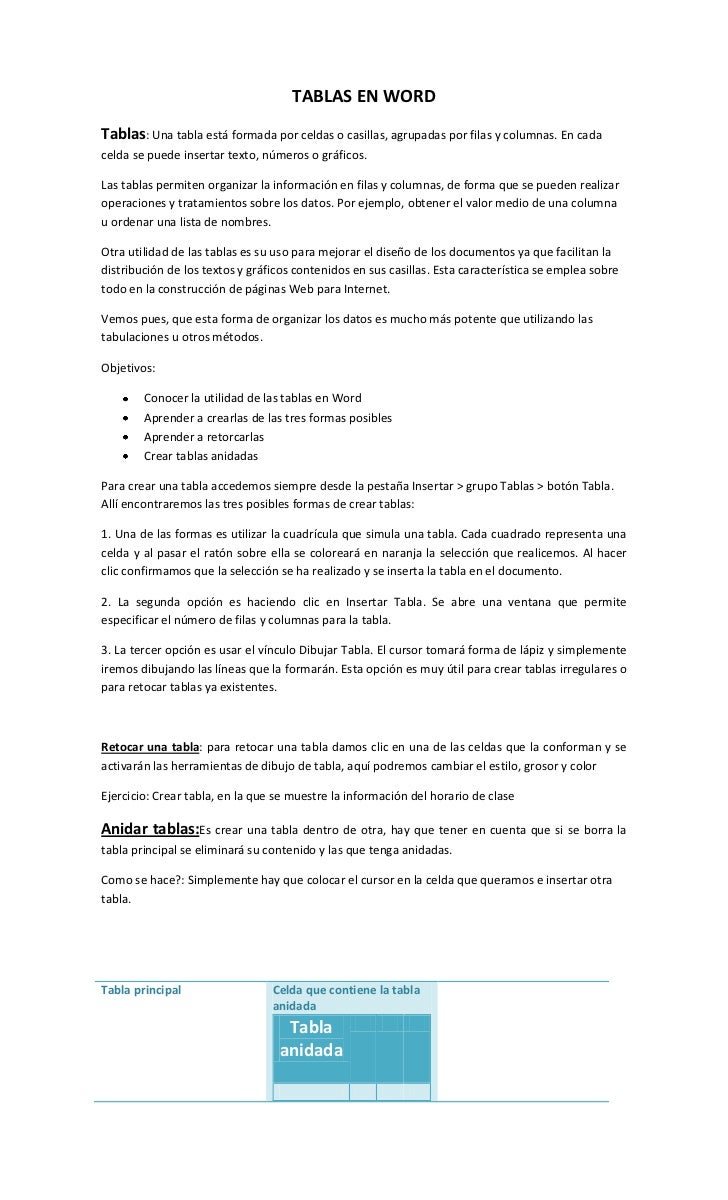 Tablas En Word Ejemplos