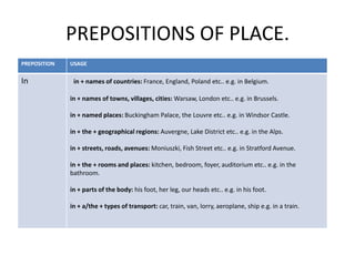 Tablas explicativas de preposiciones de lugar l2 | PPT