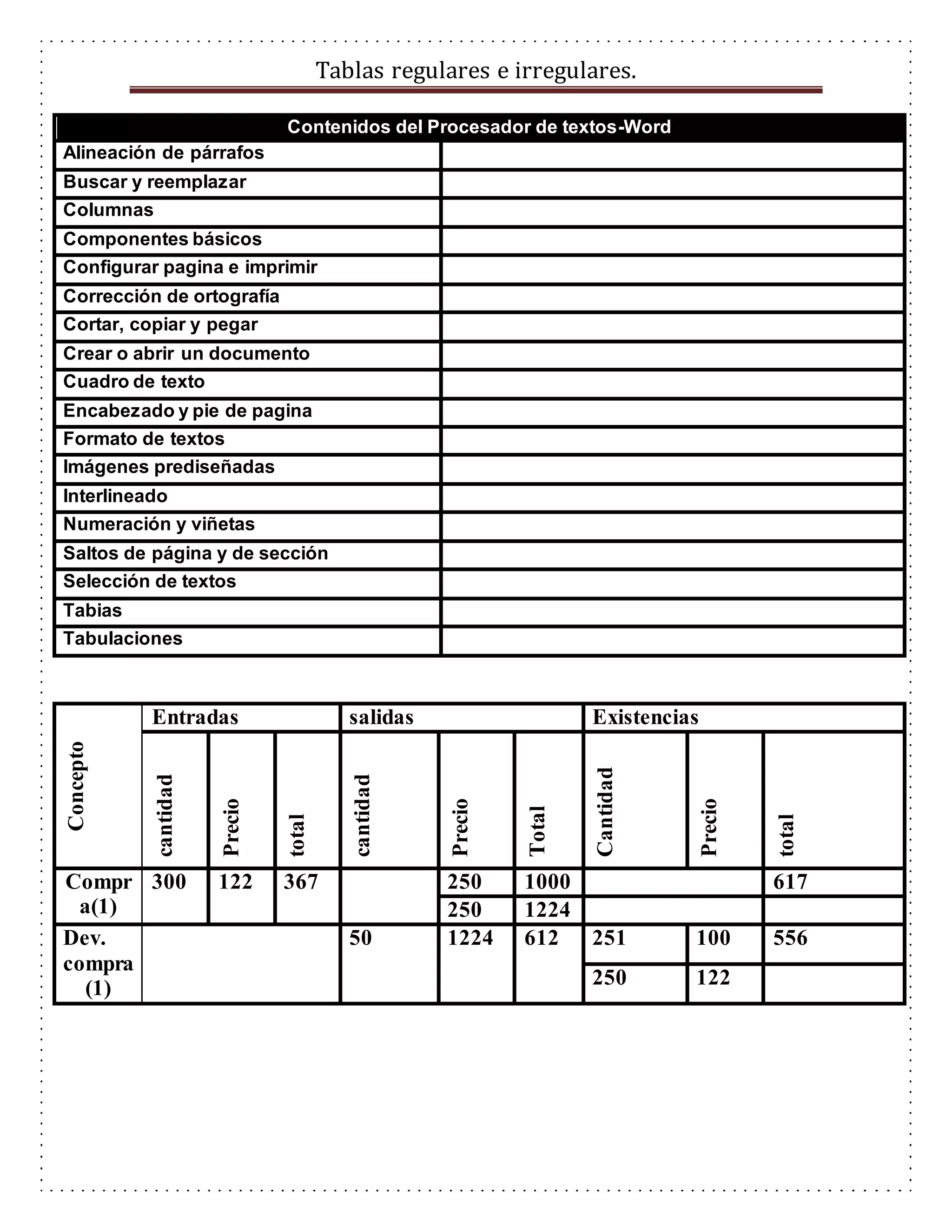 Tablas regulares e irregulares | DOCX | Computing | Technology & Computing